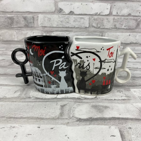 Unbranded | Dining | Set Of 2 Paris Black White Fitted Mugs Cats Love ...